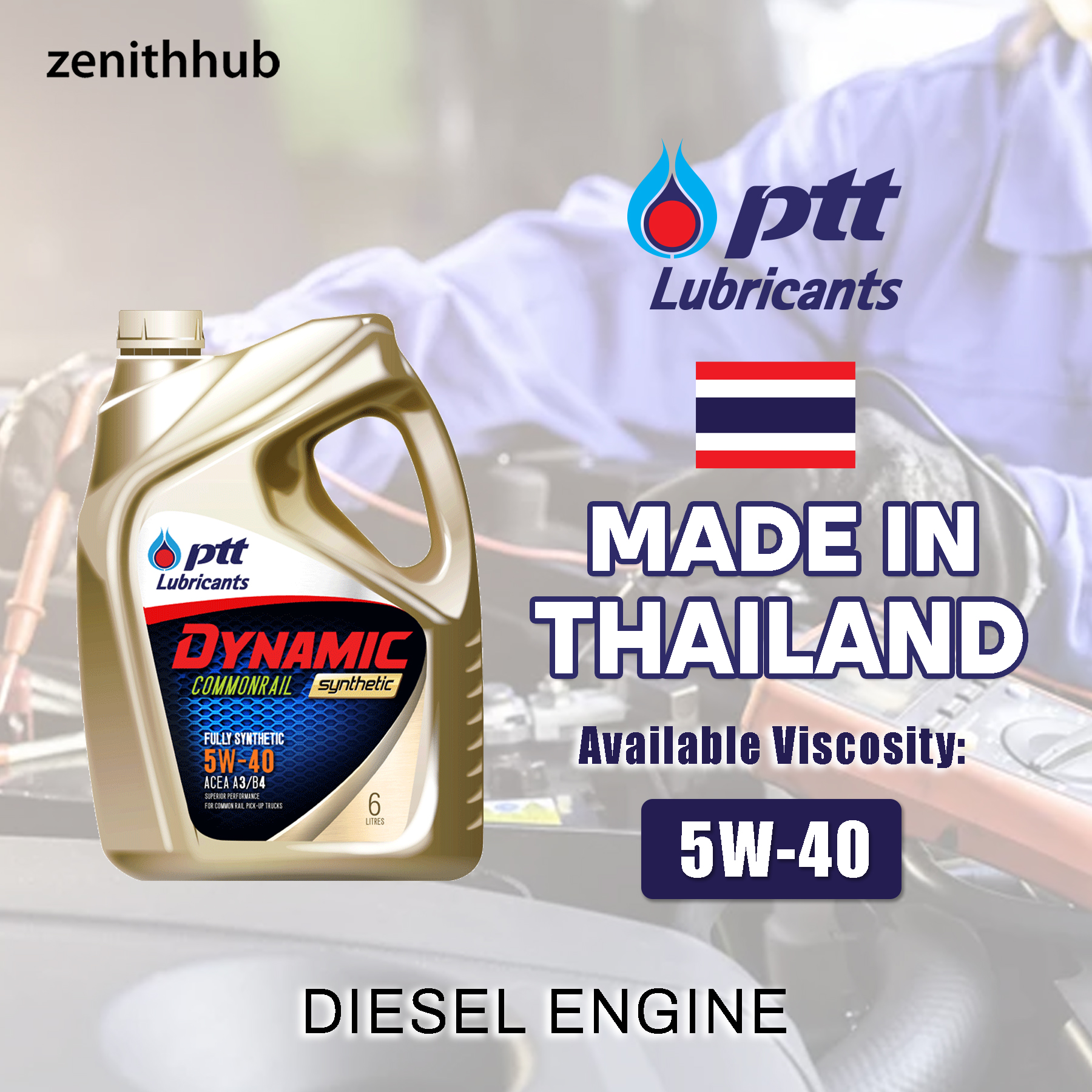PTT Dynamic Full Synthetic DIESEL – 5W40 – 6 Liters + 1 Liter FREE – Zenith Hub